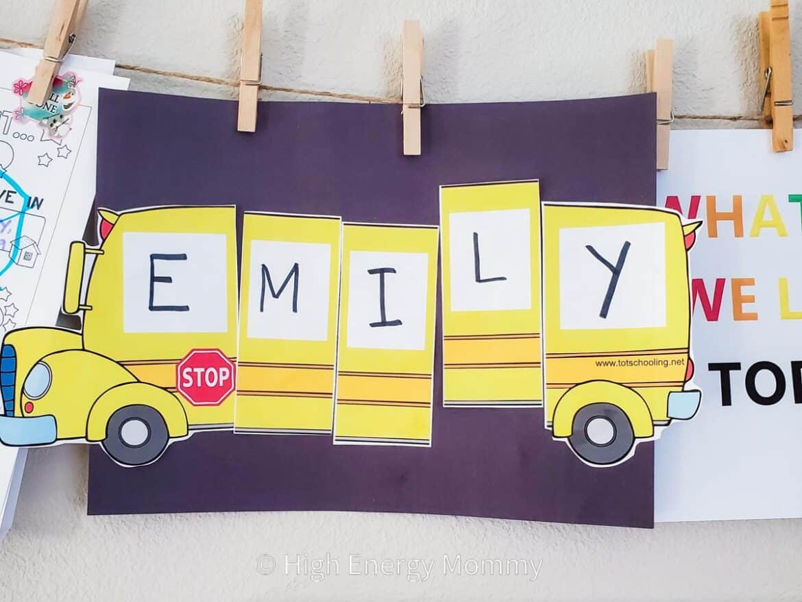 School Bus Name Practice for Preschoolers • High Energy Mommy