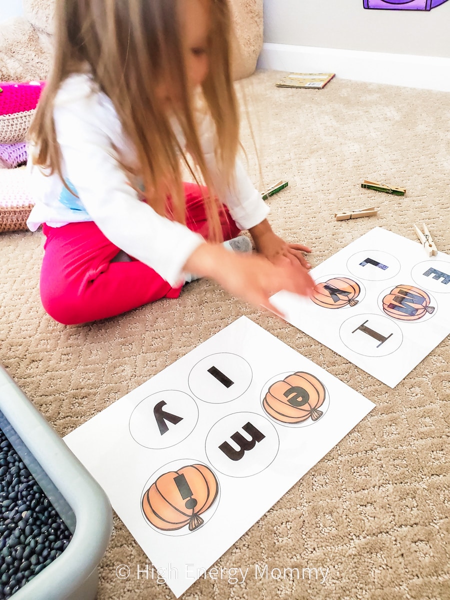 Fall Pumpkin Name Practice Sensory Bin • High Energy Mommy