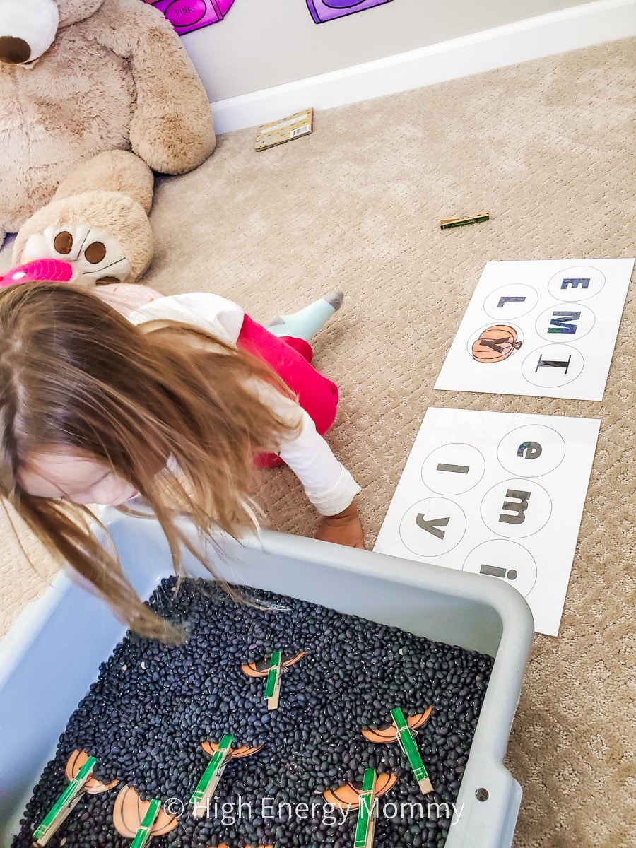 Fall Pumpkin Name Practice Sensory Bin • High Energy Mommy